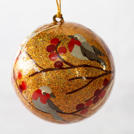 Gold robin christmas bauble – Birds Yard